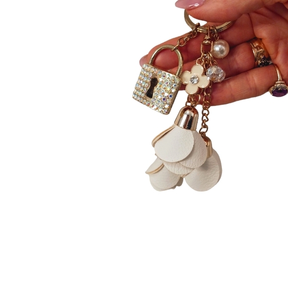 Accessories | Luxe Keychain Enamel Charm Clover Flower Fleur Crystal ...